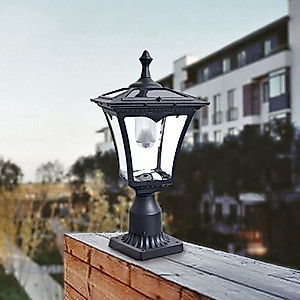 KAIKEA European Solar Outdoor Post Light Fixture Aluminum with Glass Outdoor Post Lamps for House Pillar Light Backyard Outside Deck Garage Yard Garden Driveway LED Home Patio Post Lamps
