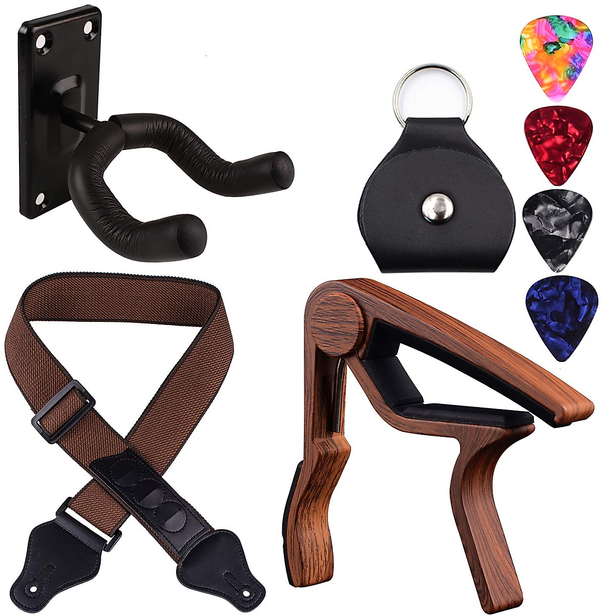 Guitar Capo Strap Hanger Rosewood Color Capo Pure Cotton Guitar Strap Black Guitar Hanger Compositive Guitar Accessories Kit