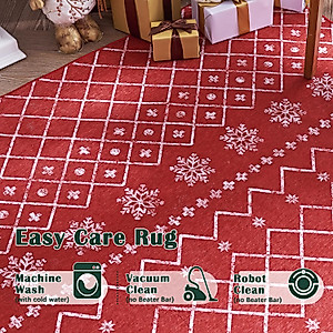 jinchan Christmas Area Rug 5x7 Red Rug Xmas Snowflake Modern Rug Kitchen Rug Washable Rug Non Slip Moroccan Carpet Holiday Decor Geometric Soft Accent Rug for Bathroom Bedroom Dining Room Living Room