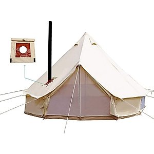 PlayDo 3M/9.8ft 4 Season Cotton Canvas Bell Tent Camping Yurt Tent Huning Wall Tent with Top Stove Hole for 2 Person