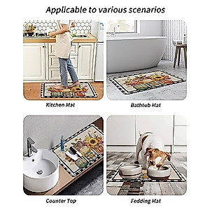 Bathroom Floor Shower Mat, Non-Slip Small Rugs - Easy to Clean, Fall Thanksgiving Sunflower Pumpkin Flower Durable Bath Rug 16"x24" Washable Quick Dry Diatomaceous Earth Mats for Bathtubs