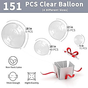 Clear Balloons Different Sizes 151PCS 18/12/10/5 Inch Clear Balloon Garland Arch Kit Quality Transparent Latex Balloons Decorations for Party Birthday Graduation Wedding