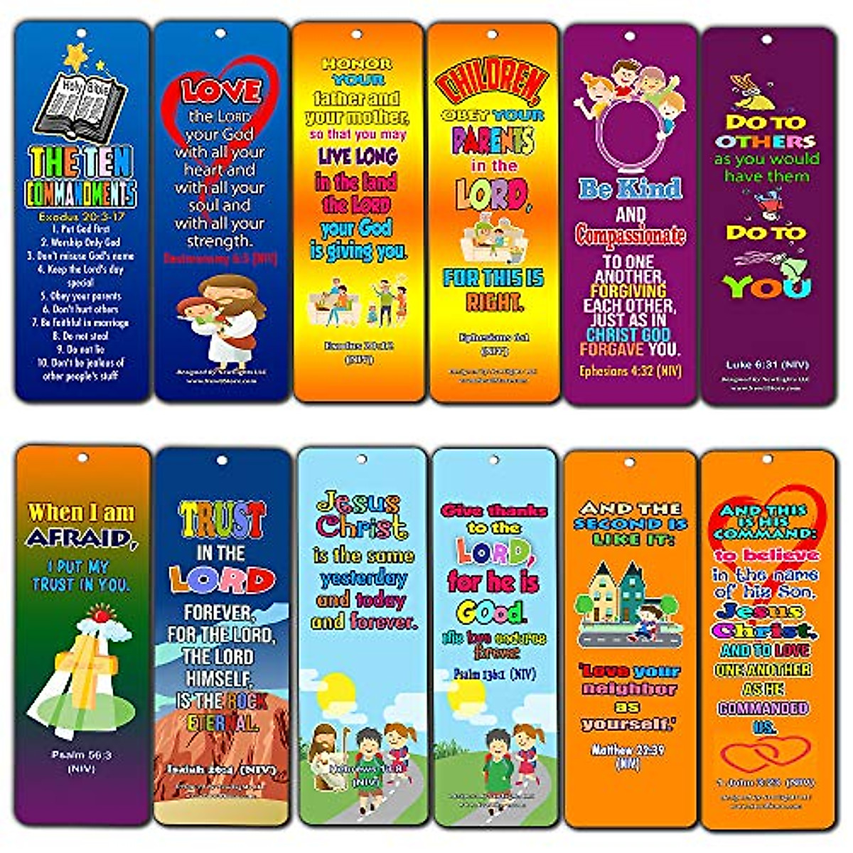 Ten Commandments Memory Verses Bookmarks for Kids (30-Pack) - Perfect Giveaways for Children’s Ministry and Sunday Schools