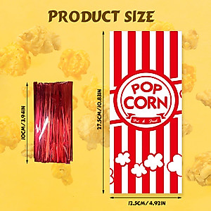 Rainmae 150 Pcs Popcorn Bags for Party, Carnival Party Treat Bags Set, 150 Pcs Cellophane Candy Bags Stripe Cookie Snack Bags with 150 Twist Ties for Christmas Circus Party Favor Supply Cupcake Bags