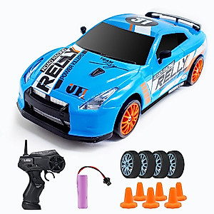 AGNEVE RC Drift Car 1:24 Scale RC Car with LED Lights Glow and Drifting Tires 2.4GHz Remote Control Car 4WD 14KM/h High-Speed RC Cars with 2 Rechargeable Batteries Boys Girls