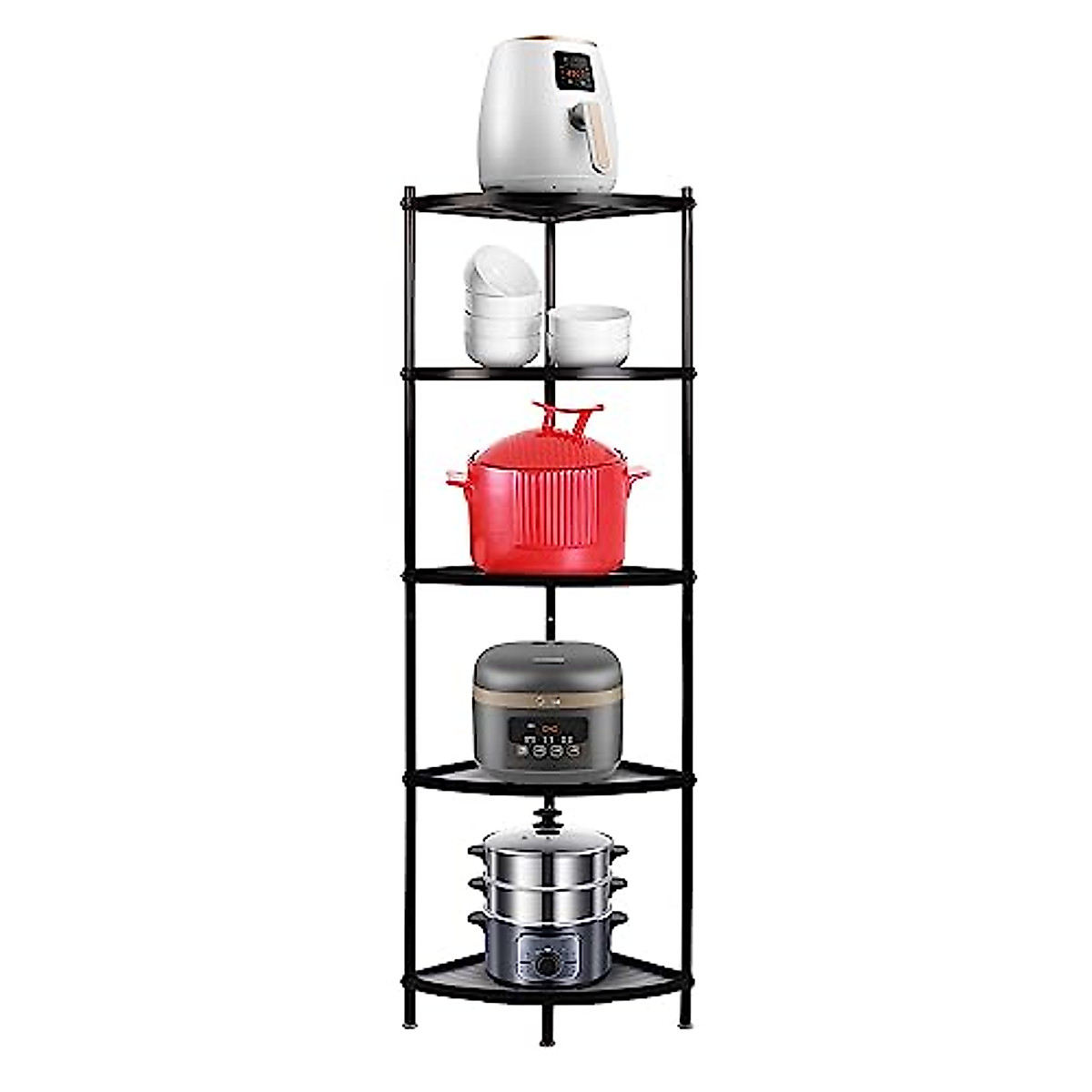 usego 5-Tier Kitchen Pot Rack Cookware Stand Storage Organizer Kitchen Corner Shelf Rack Multi-Layer Corner Shelf Stand Stainless Steel Shelf Holder for Pans Pots and Kettles