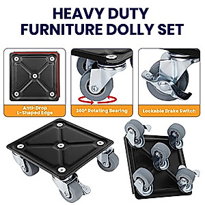 Upgraded Furniture Mover Dolly with 5 Wheels, Heavy Duty Furniture Dolly, with 360° Rotatable Wheels & Furniture Lifter, for Moving Heavy Furniture, Maximum Load 2646LBS/1200KG