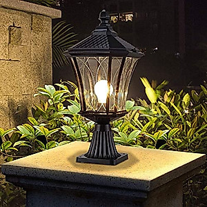 MODEBHD European Vintage Glass Lantern Pillar Column Light External Rainproof Aluminum Landscape Waterproof Retro Column Lamp Outdoor Table Lamp Lawn Garden Fence Lights Street Post Light