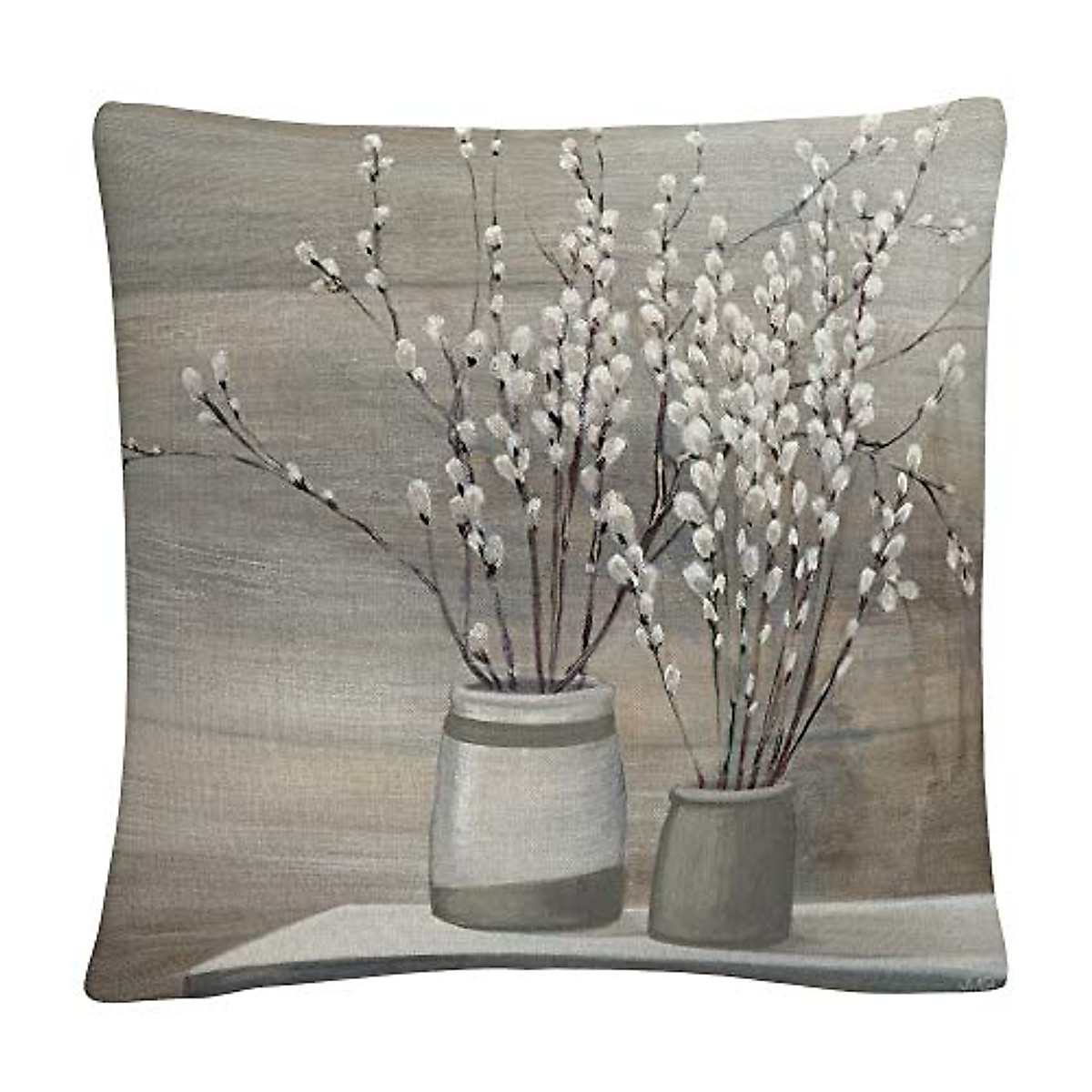 Trademark Fine Art Pussy Willow Still Life Gray Pots Crop by Julia Purinton, 16x16 Decorative Throw Pillow