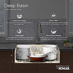 KOHLER K-8689-5U-0 Riverby Kitchen Sink, 33" x 22" x 5-7/8", White