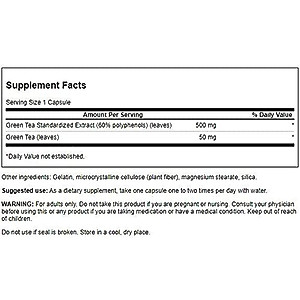 Swanson Green Tea Extract 500 Milligrams 60 Capsules (4 Pack)