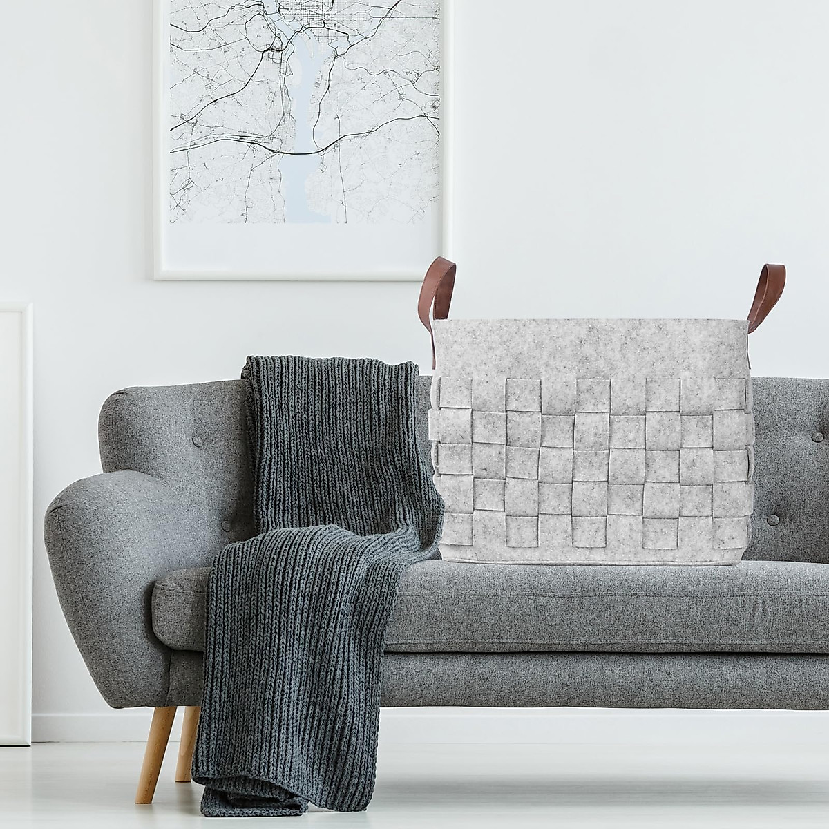 BOLDMONEKY Blankets Basket 15" x13 " x11 " 2 Pack, Large Storage Baskets for Organizing Rectangular, Living Room Dog Toy Bin for Dirty Clothes, Pillows, Towel-Light Gray