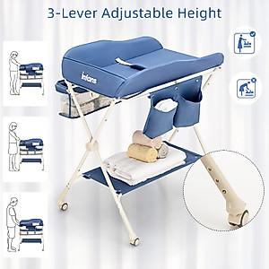 INFANS Portable Baby Changing Table, Folding Diaper Dresser Station with Wheels, Adjustable Height, Safety Belt, Drying and Storage Rack, Mobile Nursery Organizer Stand for Newborn Infant (Gray)