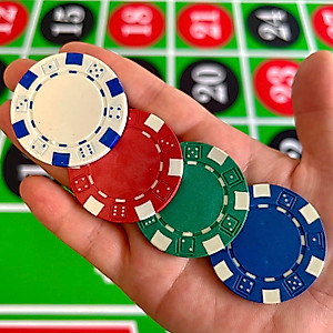 SEETOOOGAMES 100 Pieces 11.5g Clay Composite Dice Striped Casino Poker Chips- 4 Colors (red, Green, White and Blue)