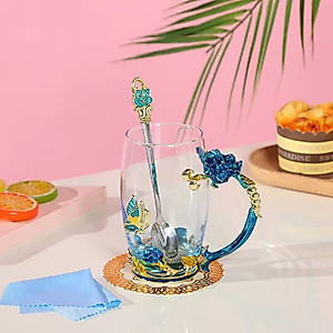 DasyFly Birthday Gifts For Women,Butterfly Flower Glass Tea Cup Sky Blue Rose Coffee Mug For Women Mom Wife Sister Coworker Female Friend on Anniversary Valentines Mothers day Christmas Presents