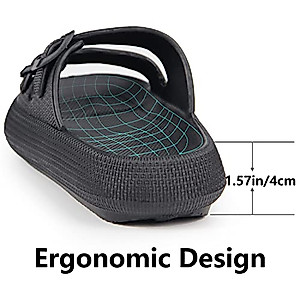 Weweya Slides for Men Women Pillow Slippers Double Buckle Adjustable EVA Flat Sandal Black Women Size 5.5 6 6.5