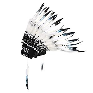 Ruiqas Native American Headdress, Indian Style Feather Headdress with Elastic Band for Kids Adults Party Photo Props Party Home Decor