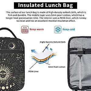 KUOAICY Sun and Moon Mystic Goth Witchy Lunch Box Reusable Insulated Totes Lunch Bag Thermal Cooler For Boy Girls School Men Women Beach Picnic Travel