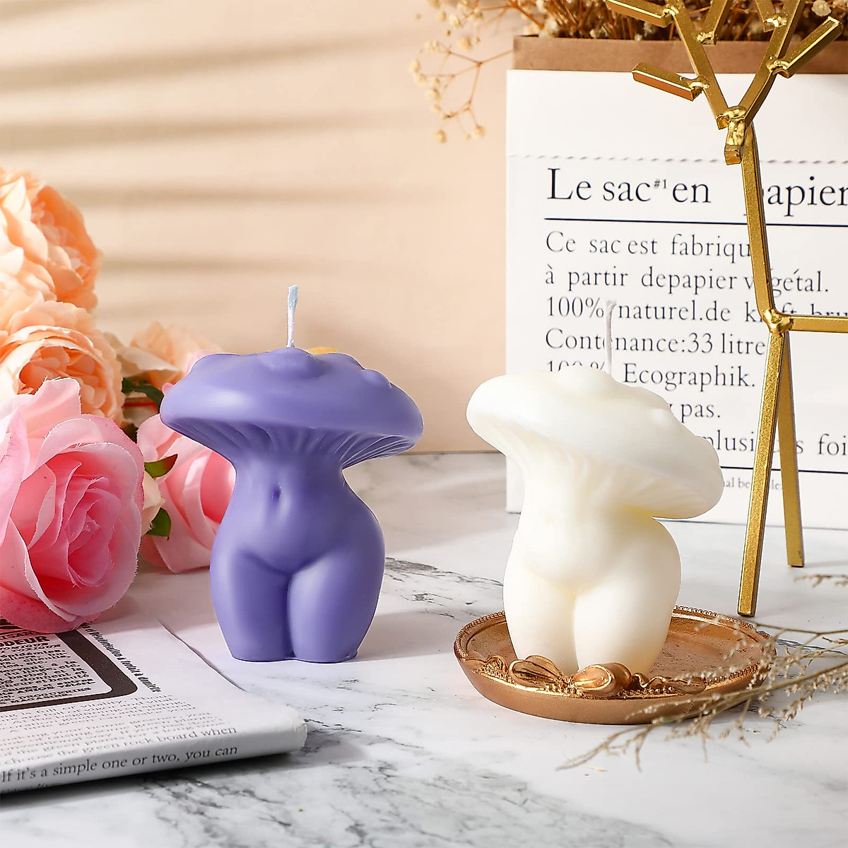 2 Pcs Mushroom Body Candle Body Shaped Aesthetic Candles Goddess Mushroom Cool Candle Soy Wax Trendy Candles Female Body Candle Woman Body Decorative Candle for Home Table Scented Candle Decor