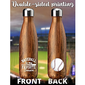Onebttl Baseball Gifts for Boys and Girls, 17oz Stainless Steel Water Bottle, Wooden - Baseball is My Favourite Season
