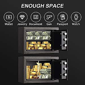 Tenamic Safe Box 0.8 Cuft Fireproof Waterproof Home Safe, Keypad Small Lock Box Cabinet Safes, Solid Alloy Steel Office Hotel Home Mini Safe, Black