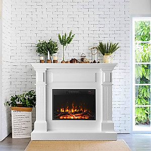 Electric Fireplace with Mantel, Tall Fire Place Heater Freestanding with Remote Control Timer LED Flame for Living Room Bedroom