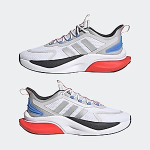 adidas Men's Alphabounce+ Running Shoe, White/Silver Metallic/Blue Fusion, 9