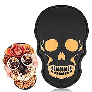 Halloween Charcuterie Boards,Black Skull Serving Trays and Platters, Wooden Cheese Board Candy Bowl Gothic Kitchen Dishes Halloween Party Day of The Dead Decor