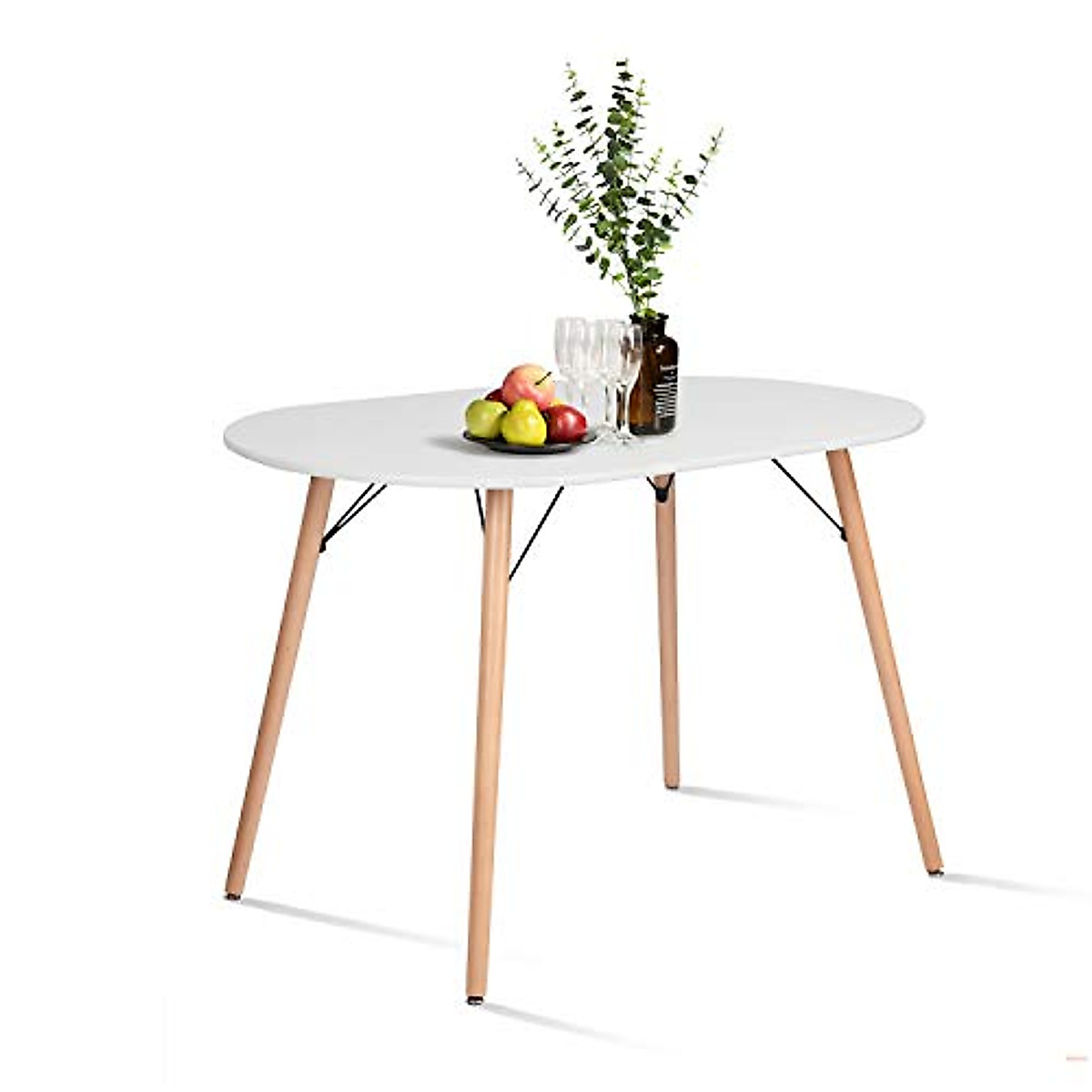 CozyCasa 7.2 inch Farmhouse Dining Table Mid-Century Kitchen Table with Wood Leg Oval Top for Home Office Patio White(Only Table not Include Chairs)-2pack