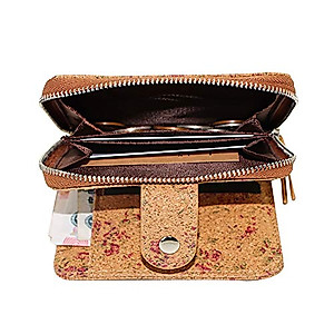 boshiho Vegan Cork Wallet, Women’s Purse Slim Zipper Design with Card Holder Coin Pocket Purse Eco-friendly Vegan Gift (Cork)