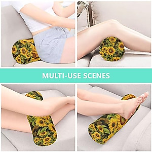 xigua Beautiful Sunflowers Neck Roll Pillow for Neck Relief with Removable Washable Cover - Memory Foam Round Cylinder Bolster, Ergonomically Designed for Head, Neck, Back, and Legs