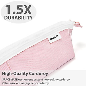 SPACEMATE Pencil Case Pouch Bag School Supplies for Girls, Cute Aesthetic Corduroy Pen Case, Simple Large Big Capacity Zipper Stationery Bag for Women Teen Adults, Pink, 1200ml