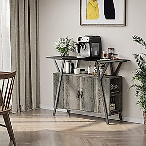 Bestier Buffet Cabinet with Storage, Coffee Bar Cabinet Kitchen Sideboard Kitchen Island with Adjustable Shelf for Kithcen Dinning Room Living RoomEntryway Hallway, Retro Grey