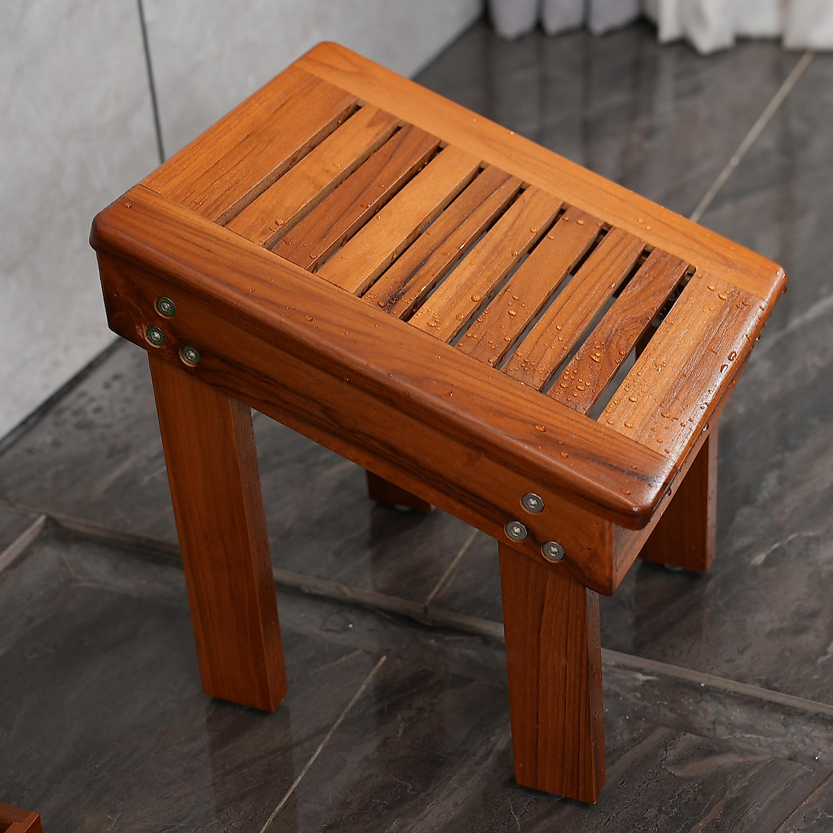 Utoplike Teak Shower Stool for Shaving Legs, Shower Foot Rest for Inside Shower, Sturdy Wooden Corner Shower Step for Bathroom