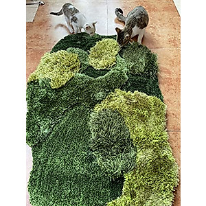 lzteck Patchwork,Abstract,Geometric Shag, Artificial Grass Area Rug, Fake Grass Moss Tundra Rugs, Fluffy Kids Toddles Carpets, Living Room,Nursery Mats,Balcony,Patio Rugs 2.6x3.9ft