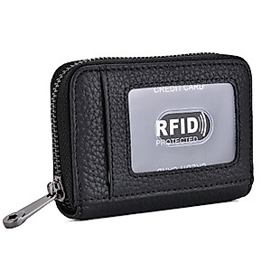 EASTNIGHTS Genuine Leather Credit Card Wallet Accordion Zipper Rfid Credit Card Holder Small Coin Purse with ID Window (black)