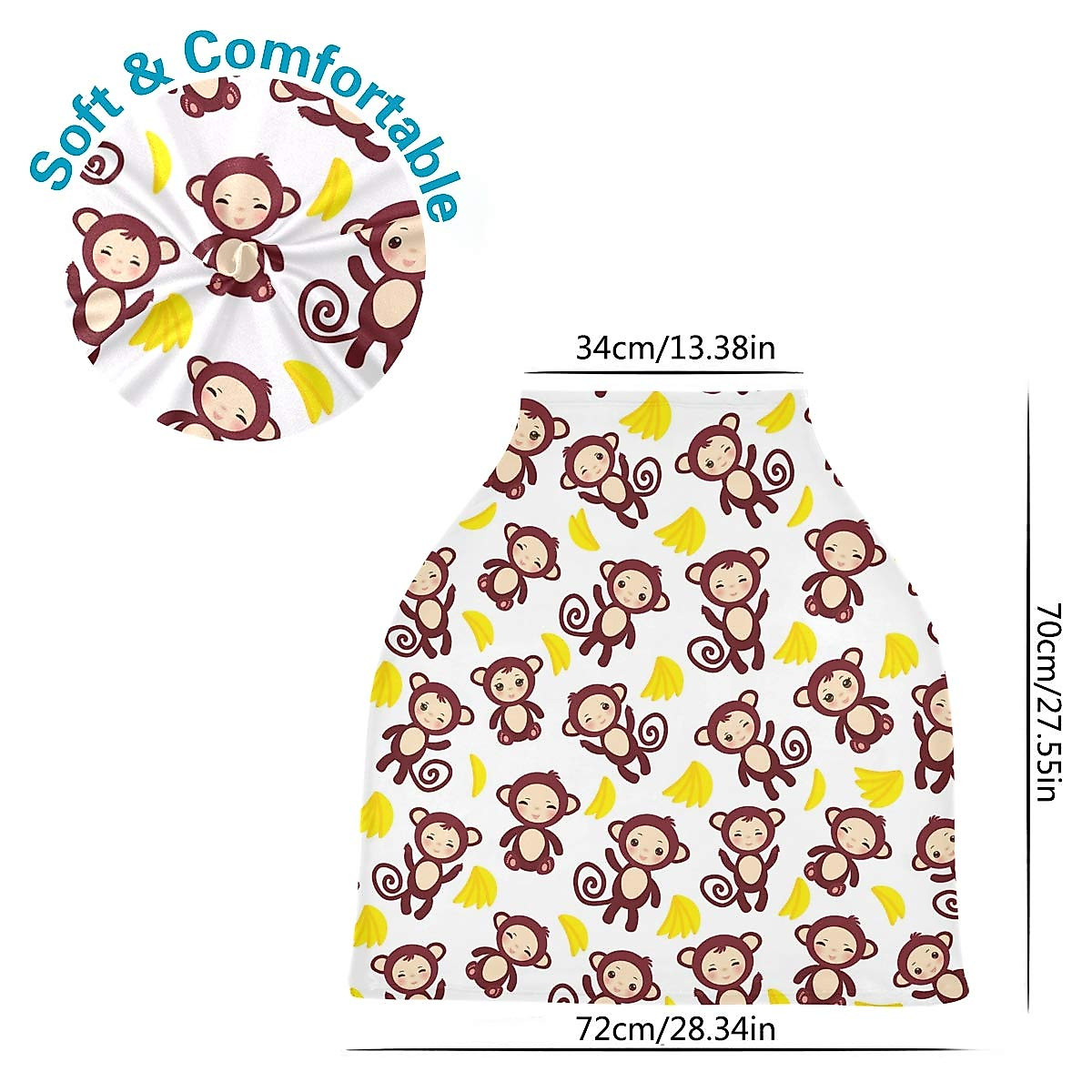 Nursing Cover Breastfeeding Scarf Brown Monkey - Baby Car Seat Covers, Stroller Cover, Carseat Canopy (801h)