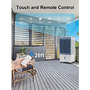 Uthfy Evaporative Air Cooler, 6000 CFM Swamp Cooler with 13.5 Gallon Water Reservoir, 120°Oscillation Portable Air Cooler with Remote Control, 12H Timer, 3 Wind Speeds for Outdoor Indoor Use