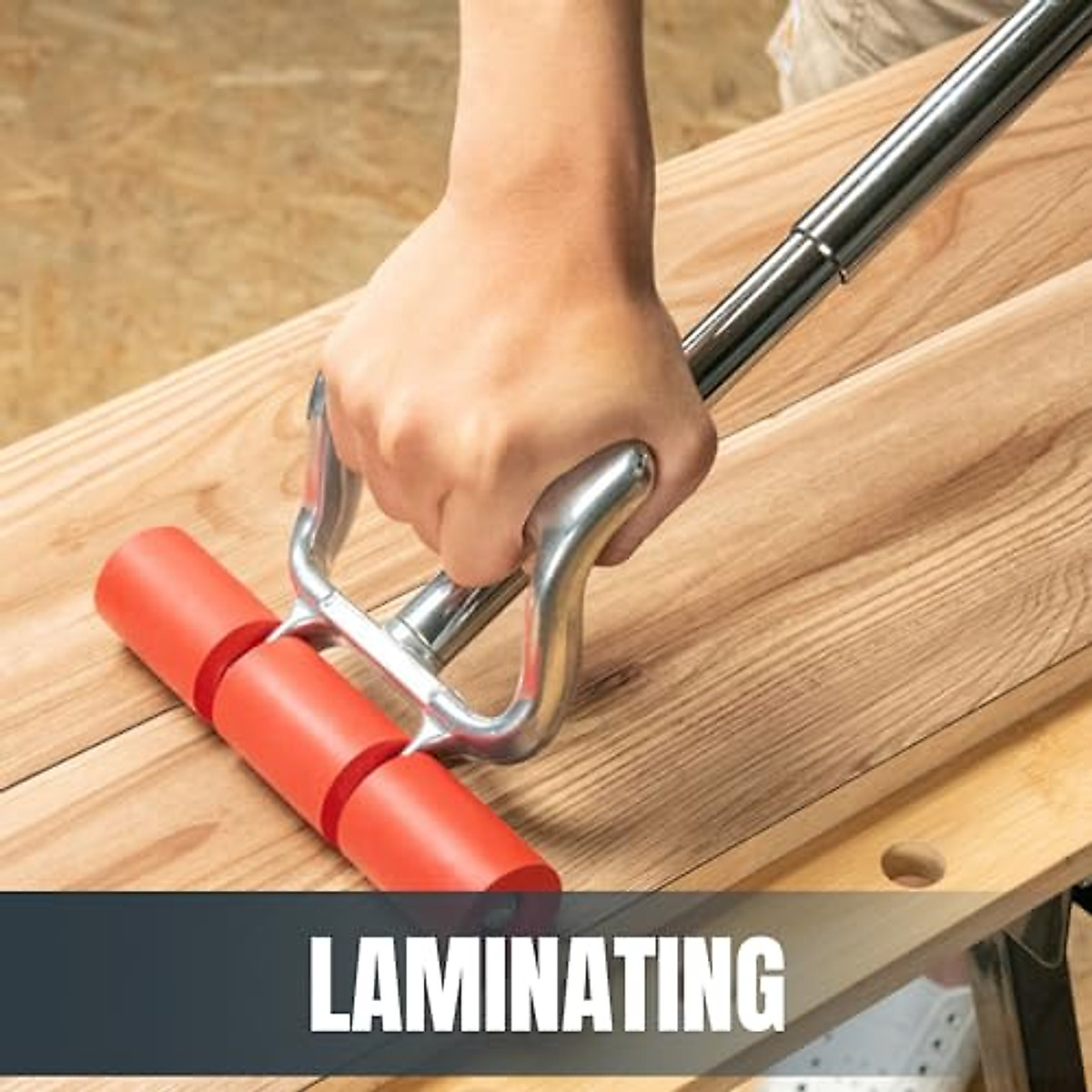 POWERTEC 71033 Extendable Wall and Floor Roller for Vinyl Flooring, Linoleum, Carpet, LVP, Veneer and Wall Covering, Flooring Roller Tool with Extendable 17 Inch to 27 Inch Handle, 1 pack