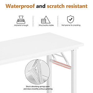DlandHome Computer Desk Folding Table 39.4 inches Writing Desk for Small Space Folding Desk Laptop Desk No Assembly Required White&White