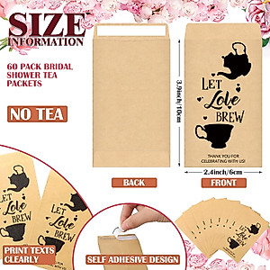 ReliThick 30 Sets Wedding Tea Party Favors for Guests Tea Bags Let Love Brew Tea Packets Self Adhesive Kraft Paper Envelopes Thank You Card Organza Bag for Bridal Shower Party Favors, No Tea(30 Sets)