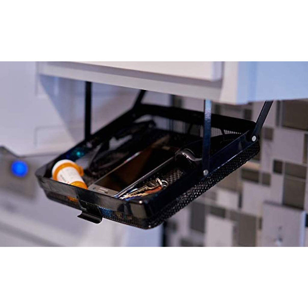 Everything Keeper - Organizer for Home, Kitchen, Bathroom, RV, Small Spaces - Storage Organizers - Compact Metal Basket - Under Cabinet Holder - Easy Install - Holds Strong - 13 x 10 x 2.5 in - Black