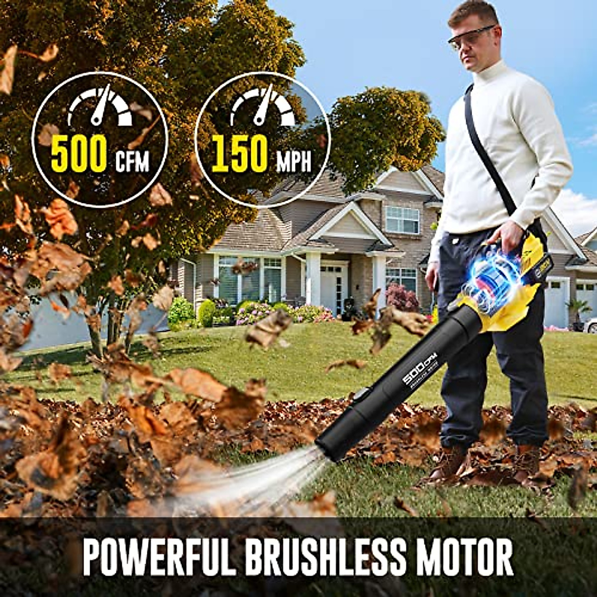 SOMOREI Cordless Leaf Blower - 500 CFM Brushless Electric Blower with 2 Packs 4.0Ah Battery & Charger - Battery Powered - 20V Handheld Lightweight Blower for Lawn | Yard | Garden
