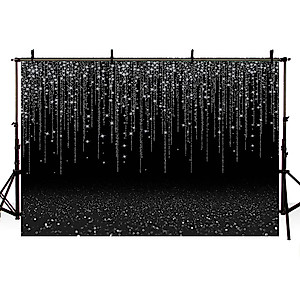 Sendy 7x5ft Black and Silver Glitter Bokeh Backdrop Birthday Party Decorations for Adult Kids Photography Background Silver Black Sparkle Wedding Prom Bday Party Decor Banner Photo Shoot Studio Props