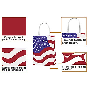 Joffreg Patriotic Gift Bag with Handles,American Flag Party Favor Bags,Decorative for Veterans Day,Memorial Day and Fourth of July,Red Blue and White,6.30 x 3.15 x 8.27 inches,10 Pcs
