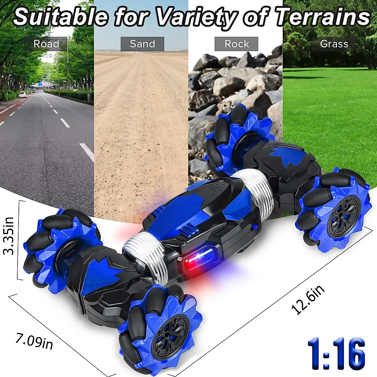 kisportee Gesture Sensing RC Stunt Car with Light & Music, Boys Toys Age 6-8-12, 4WD Hand Controlled Remote Control Car, Drift Twist Car, Birthday Gift for Boy Kid Age 6 7 8 9 10 11 12 Year Old (Blue)