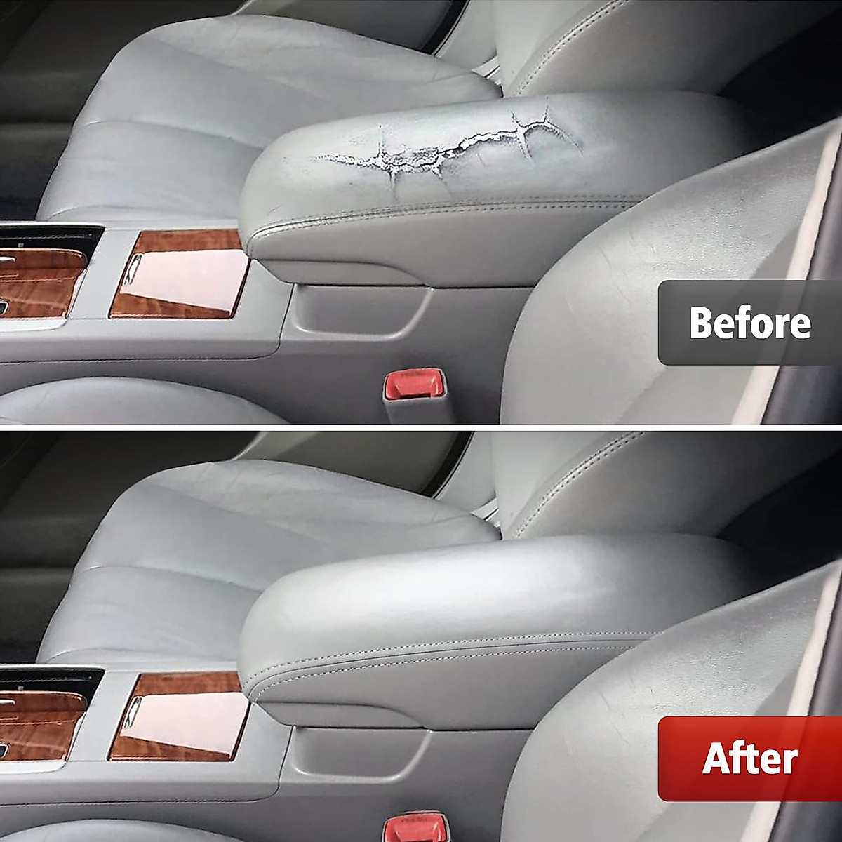 KBH Center Console Armrest Cover Replacement for Toyota Camry 2007 2008 2009 2010 2011, Vinyl Leather Trim, Car Arm Rest Replace Covering, Gray (Without Lid)