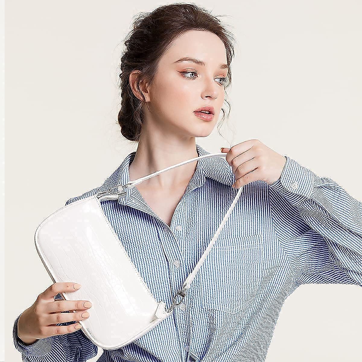 White Purse for Women 3pcs Set Small Shoulder Bag Mini Clutch Purses 90s Y2k Handbags