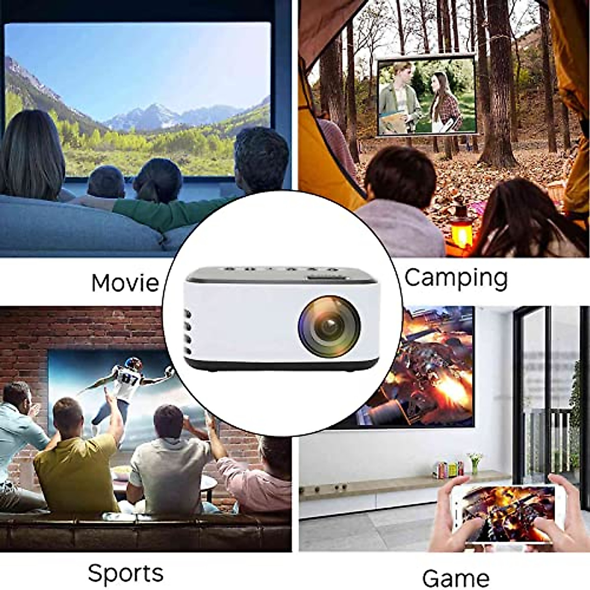 Video Projector WiFi, Portable 1080P Home Theater Movie Projector for Gaming Live Sports Watching Sports, Compatible for AV, USB, HDMI, TV Stick, PS4, Smartphone, PS5, Tablet(US)