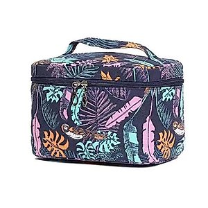 L&FY Cosmetic Bags For Women,Girls,Travel Makeup Organizer Portable Toiletry Bag With Handle,Large Capacity Skincare Bag (dark blue/Gran Leaf)